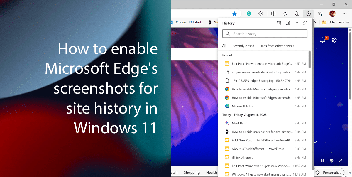 Jak povolit snímky obrazovky Microsoft Edge pro historii stránek v systému Windows 11 - Globalny ...